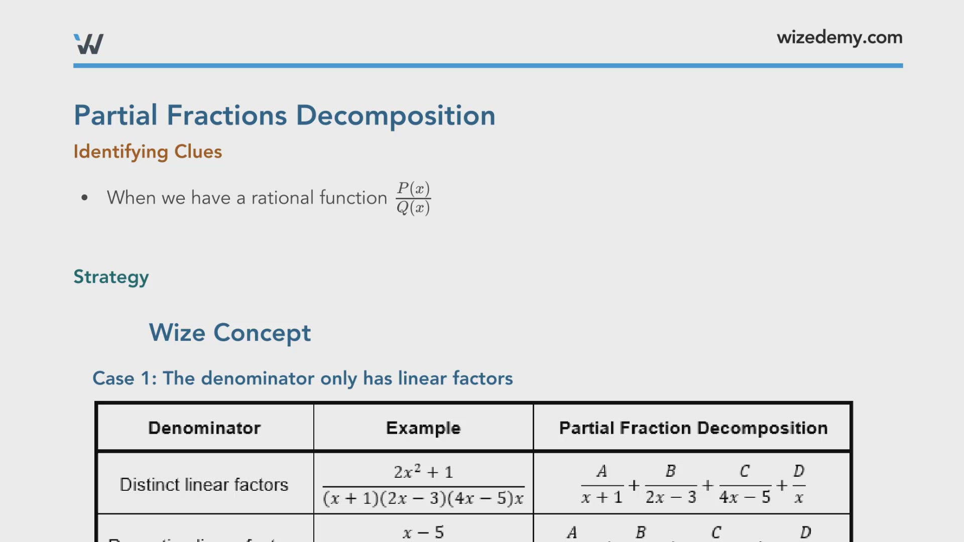 Partial Fractions - Wize University Calculus 2 Textbook | Wizeprep