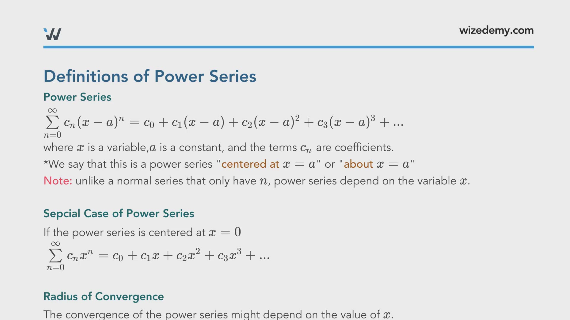Power Series - Wize University Calculus 2 Textbook | Wizeprep