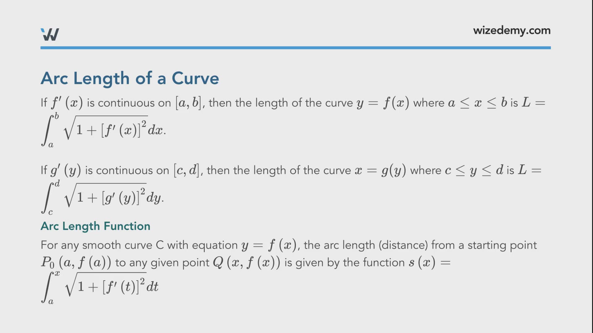 Arc Length of a Curve - Wize University Calculus 2 Textbook | Wizeprep