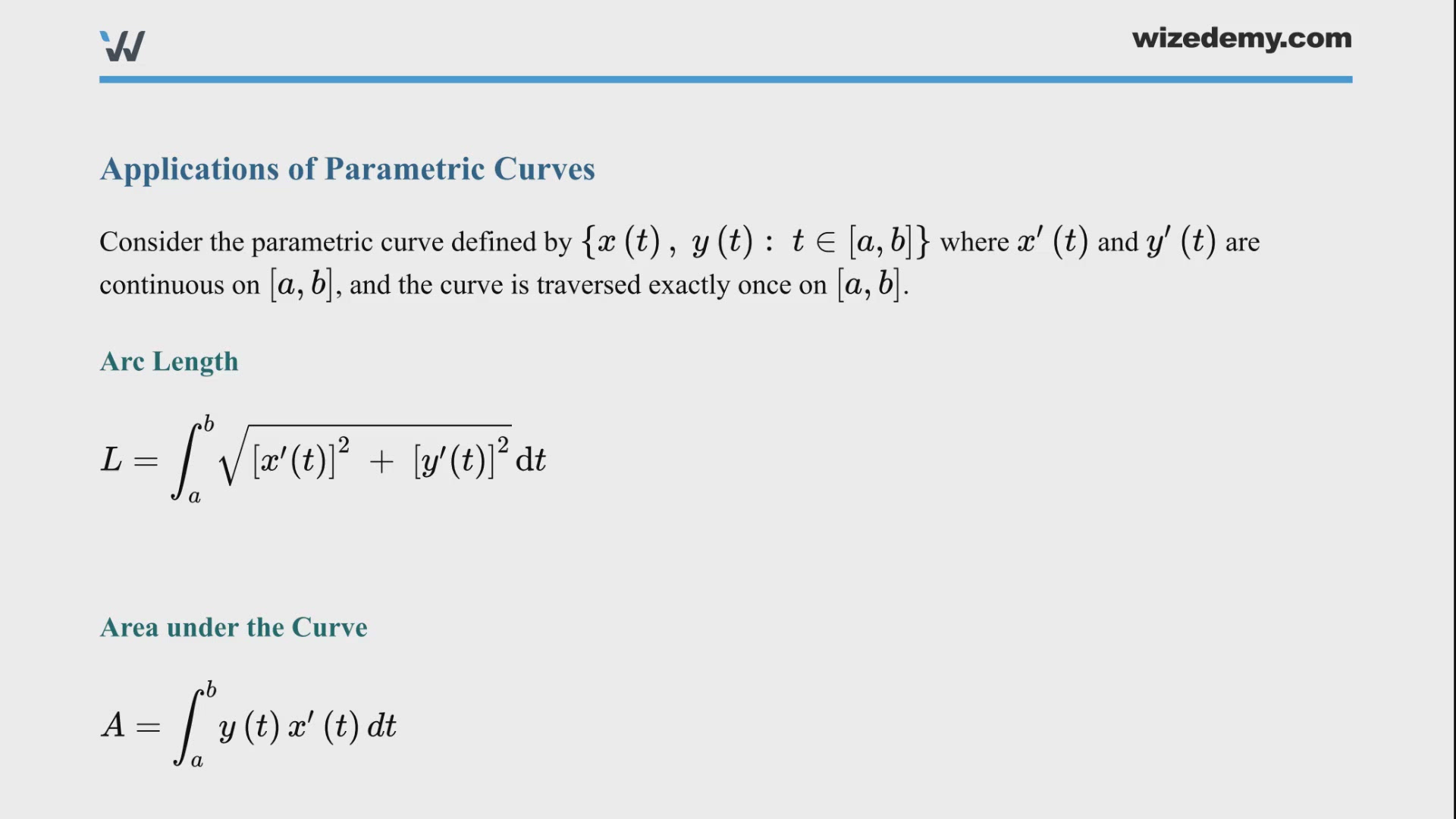 Calculus w/ Parametric Curves - Wize University Calculus 2 Textbook ...