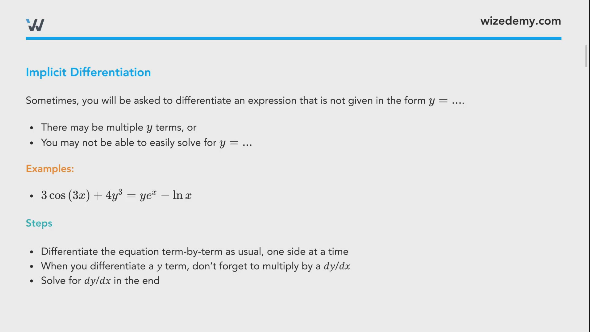 Implicit Differentiation - Wize University Calculus 2 Textbook | Wizeprep