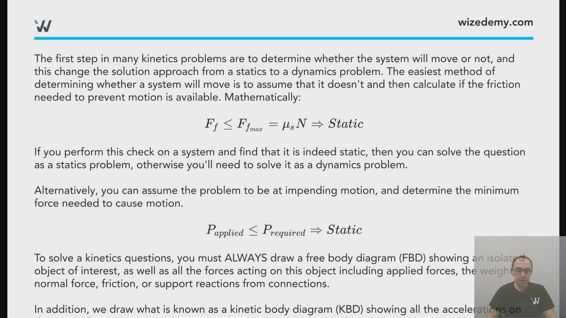 Impending Motion - Wize University Dynamics Textbook (Master) | Wizeprep