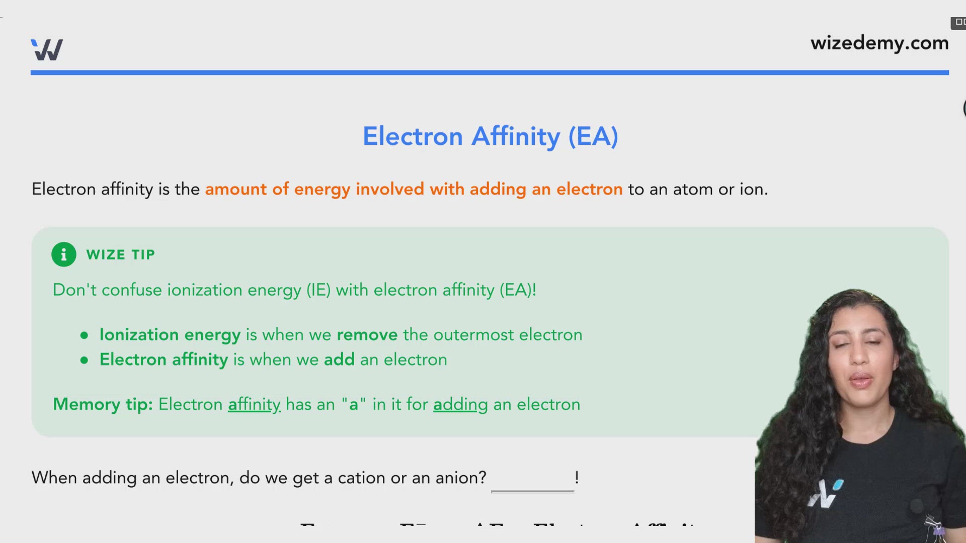 Electron Affinity Trend - Wize University Chemistry Textbook | Wizeprep