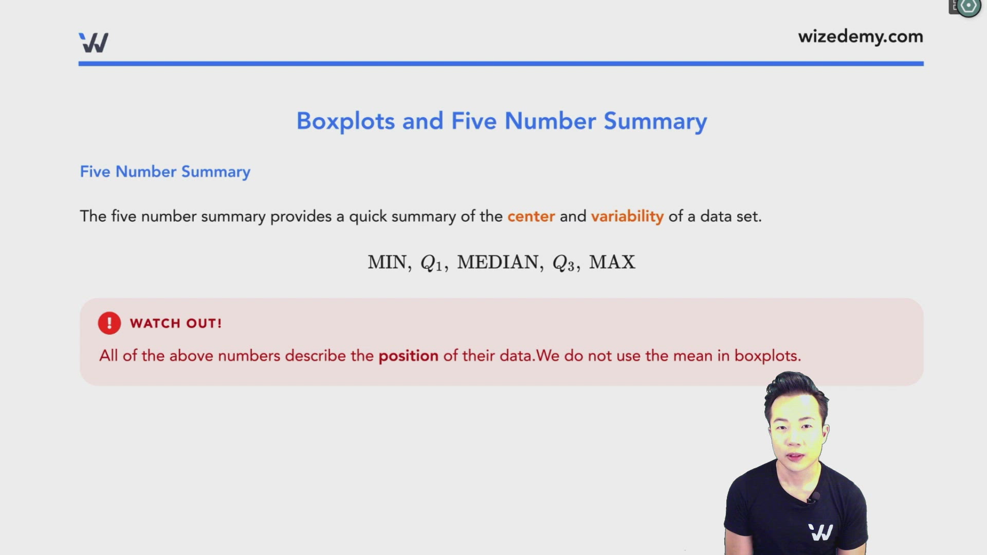 Boxplots and Five-Number Summary - Wize University Statistics Textbook ...
