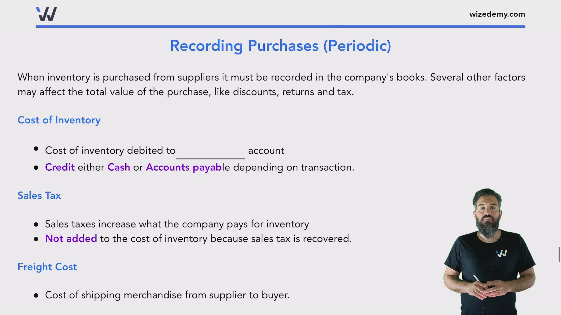 Recording Purchases - Periodic Inventory - Wize University Introduction ...