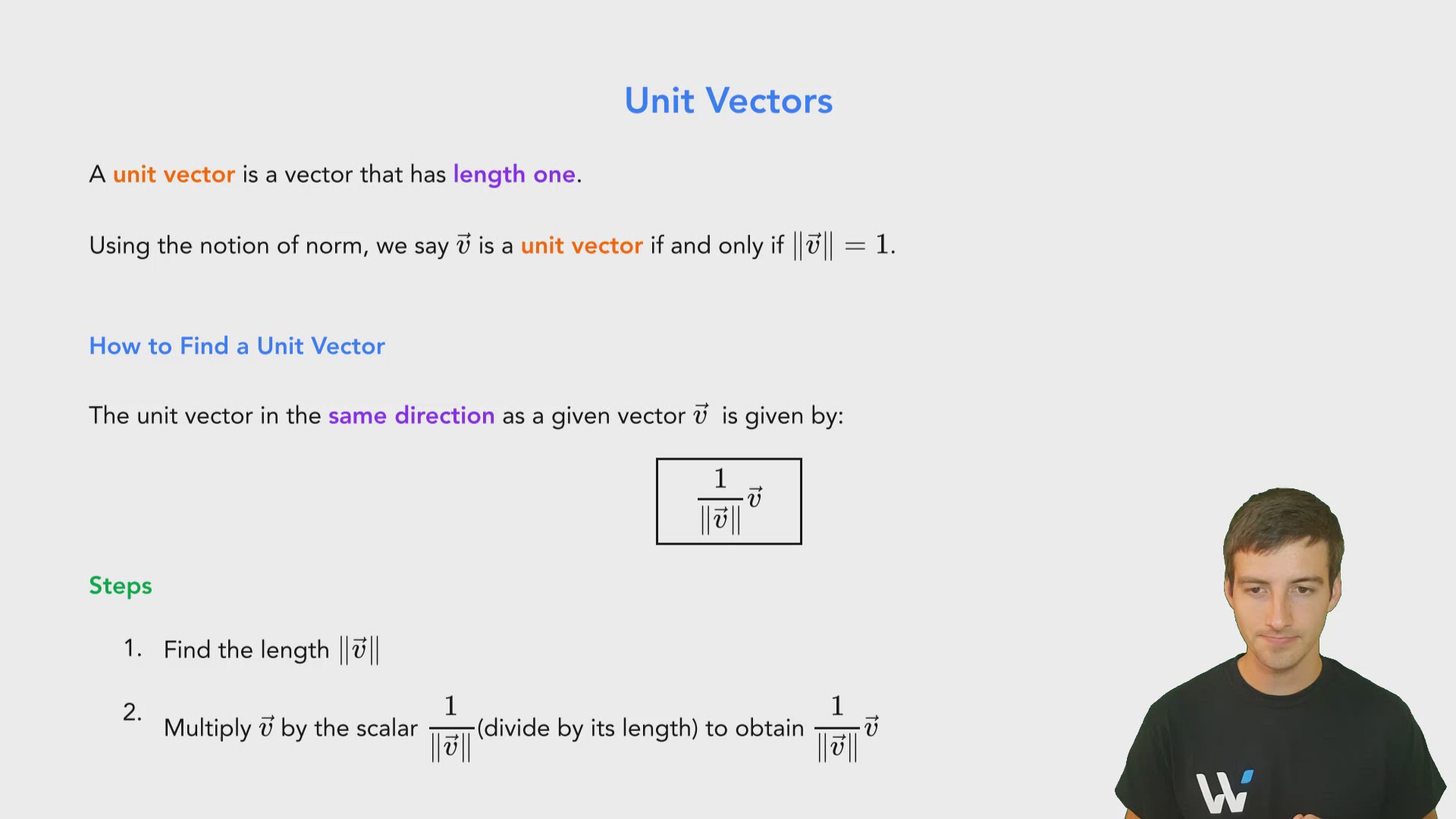 Unit Vectors - Wize University Linear Algebra Textbook | Wizeprep