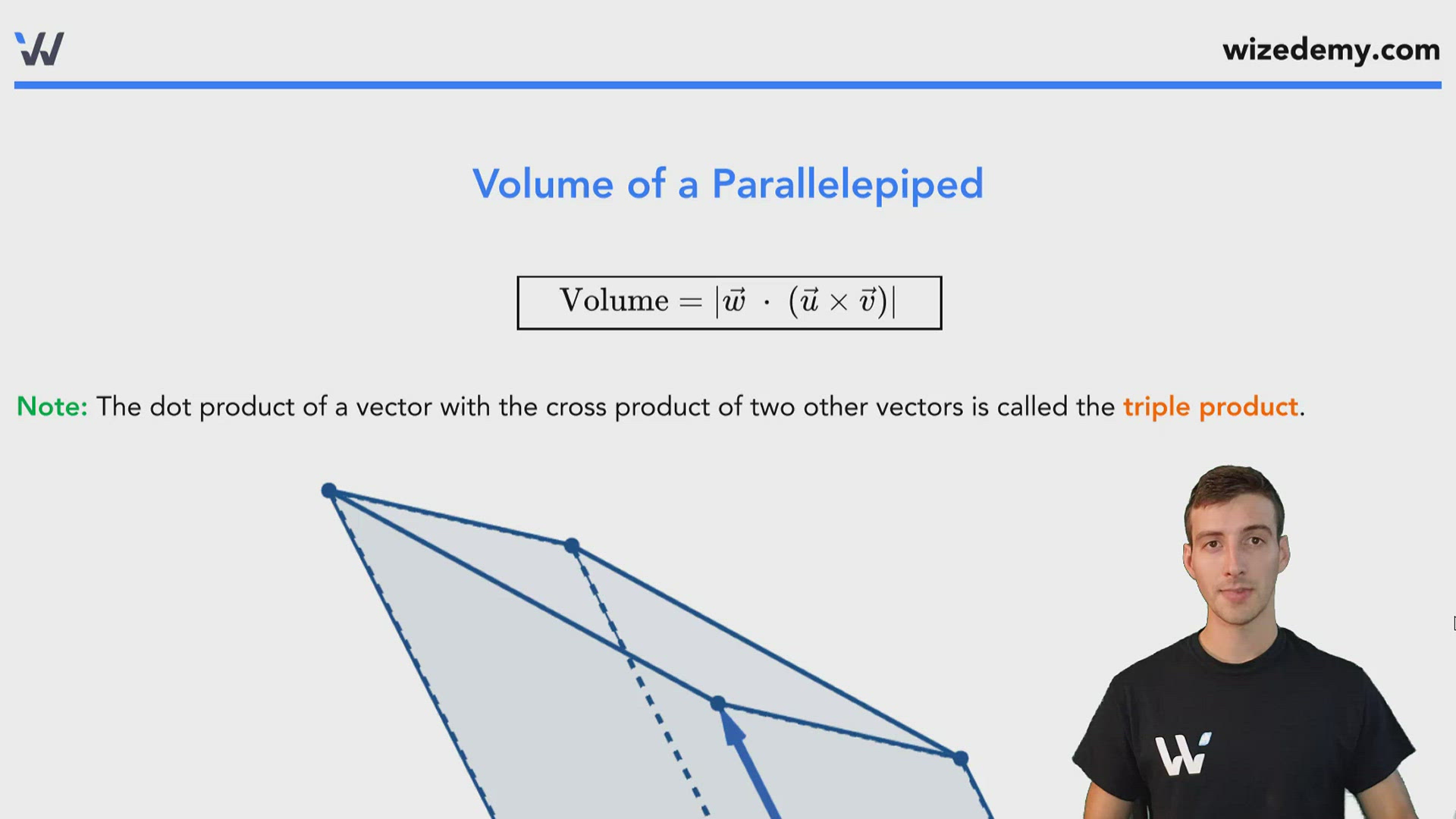 Volume of a Parallelepiped (Triple Product) - Wize University Linear Algebra Textbook | Wizeprep