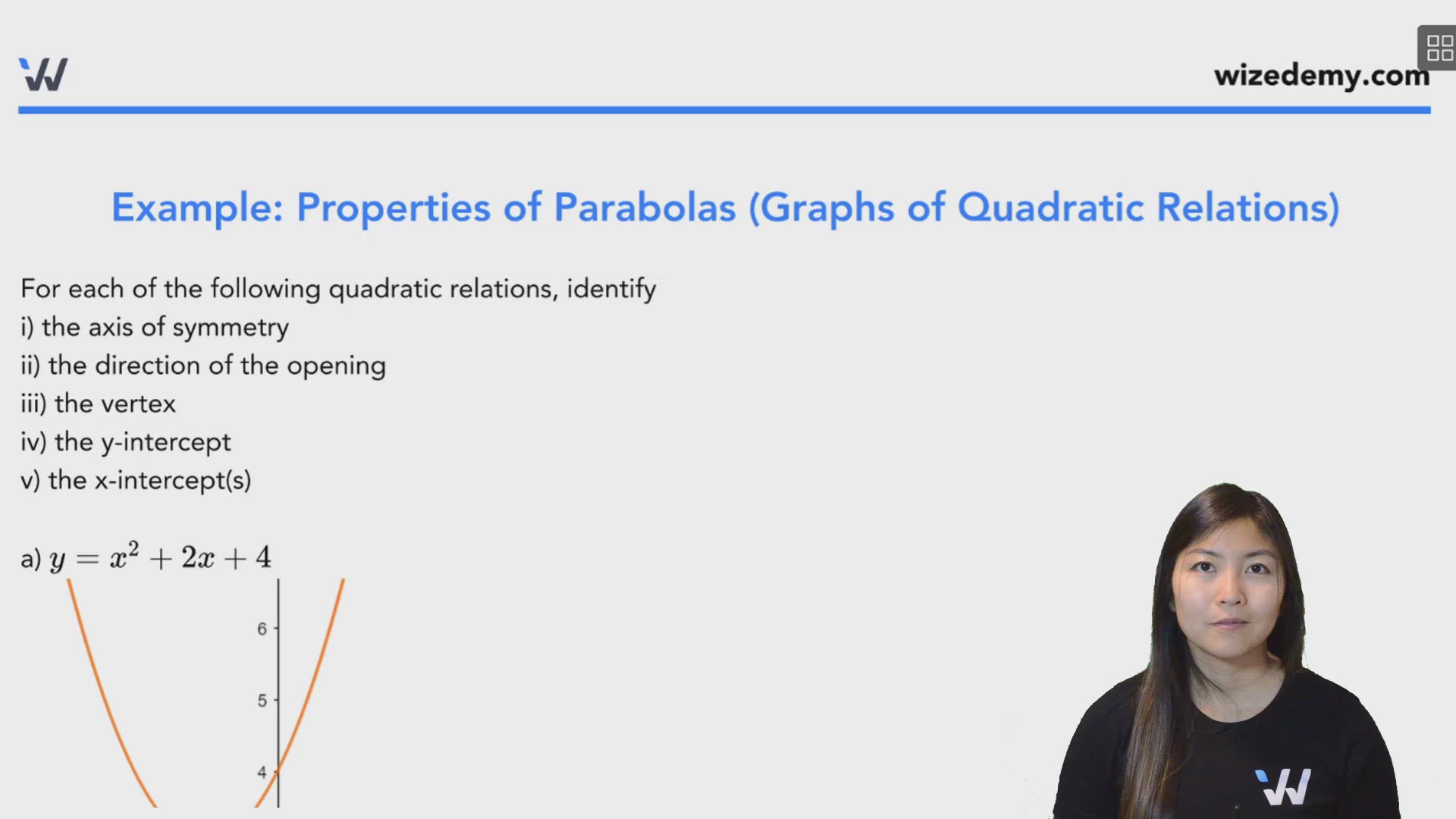 Properties of Quadratic Graphs - Wize High School Grade 10 Math ...