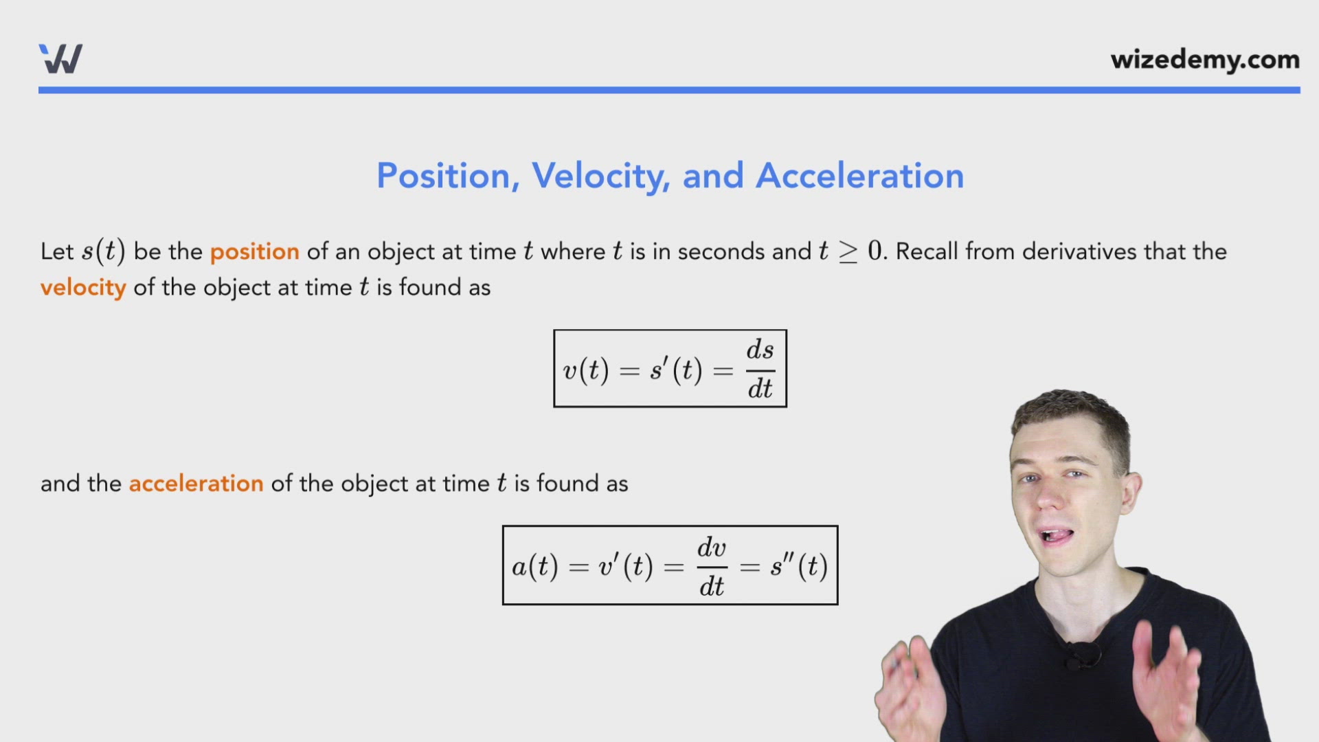 Position, Velocity, and Acceleration - Wize University Calculus 1 ...