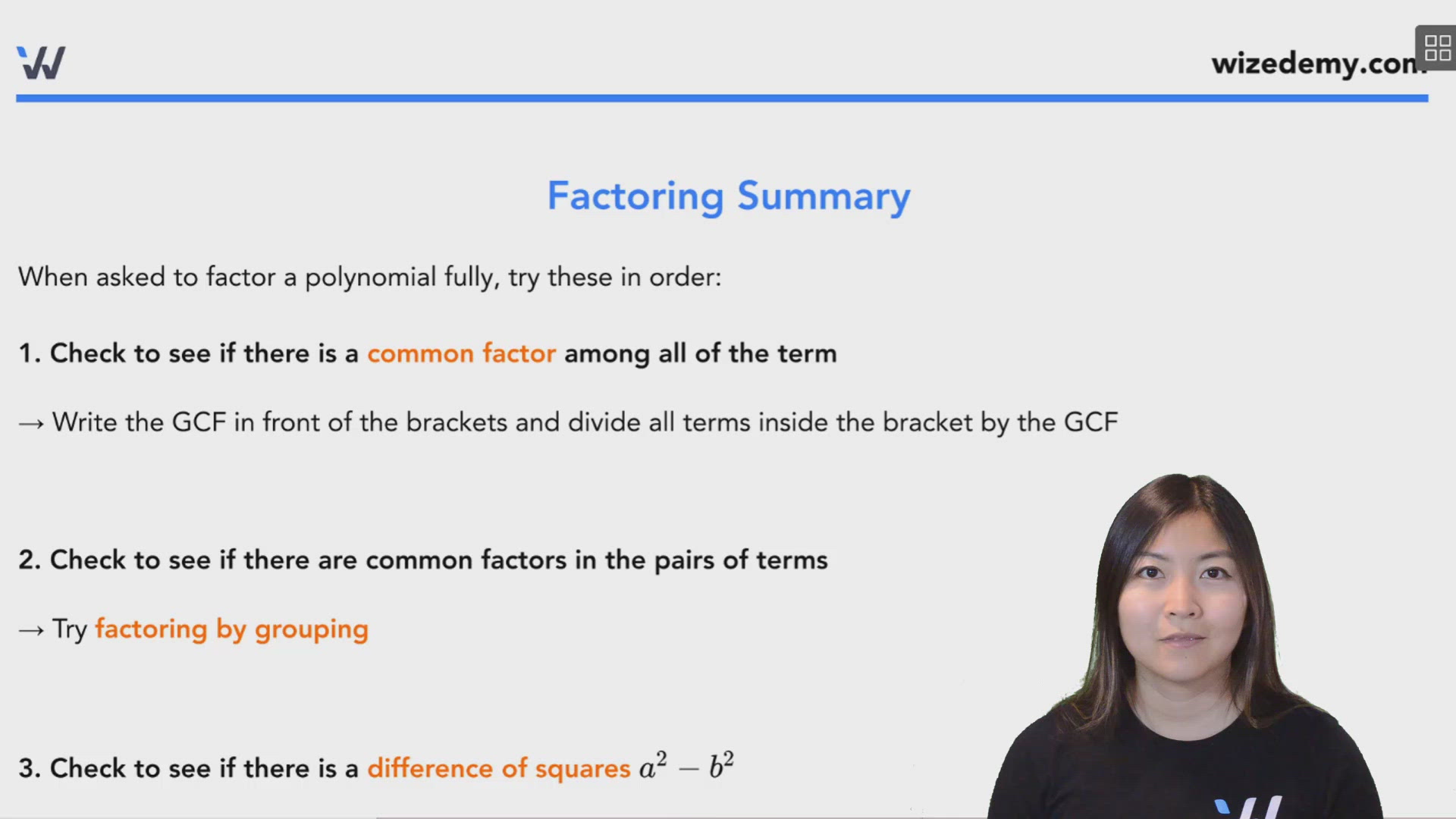 Factoring Summary + Extra Practice - Wize High School Grade 10 Math ...