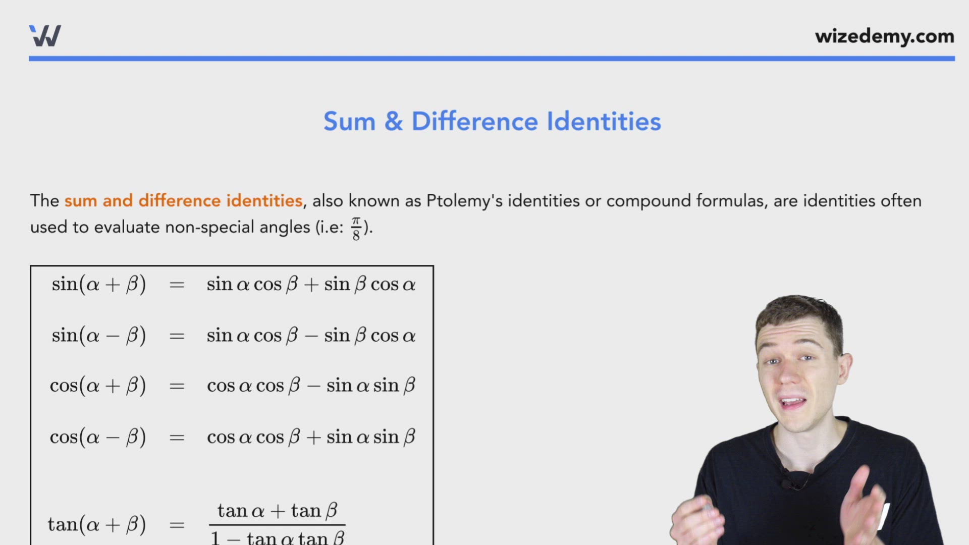 Sum & Difference Identities - Wize High School Grade 12 Pre-Calculus ...