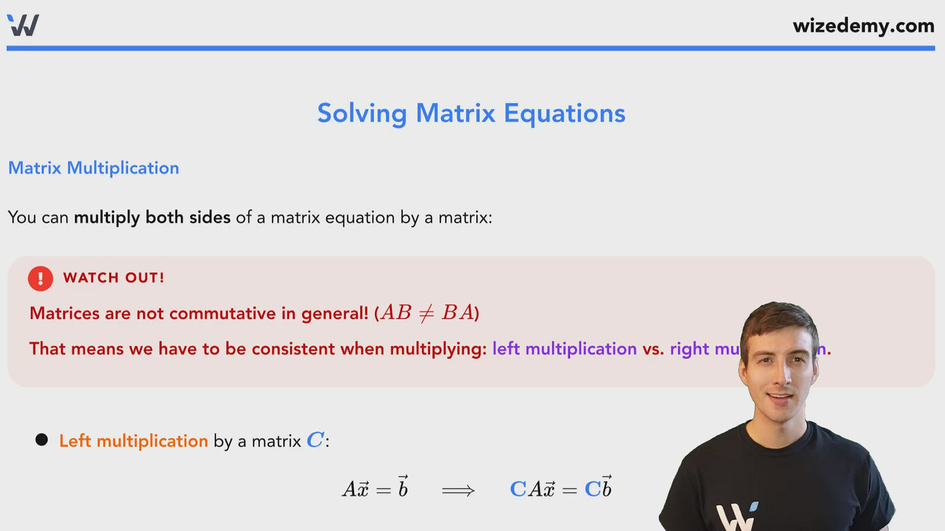 Solving Matrix Equations - Wize University Linear Algebra Textbook | Wizeprep