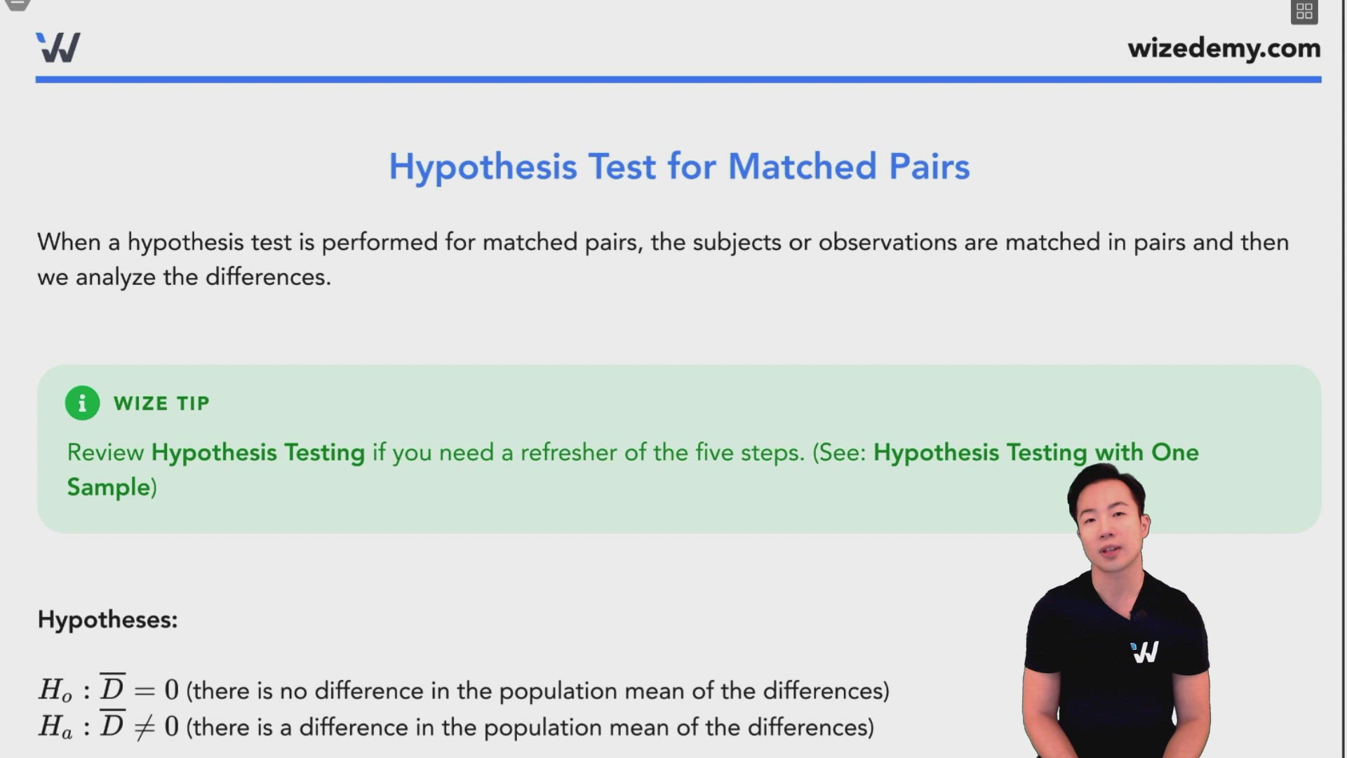 Hypothesis Testing for Matched Pairs - Wize University Statistics ...