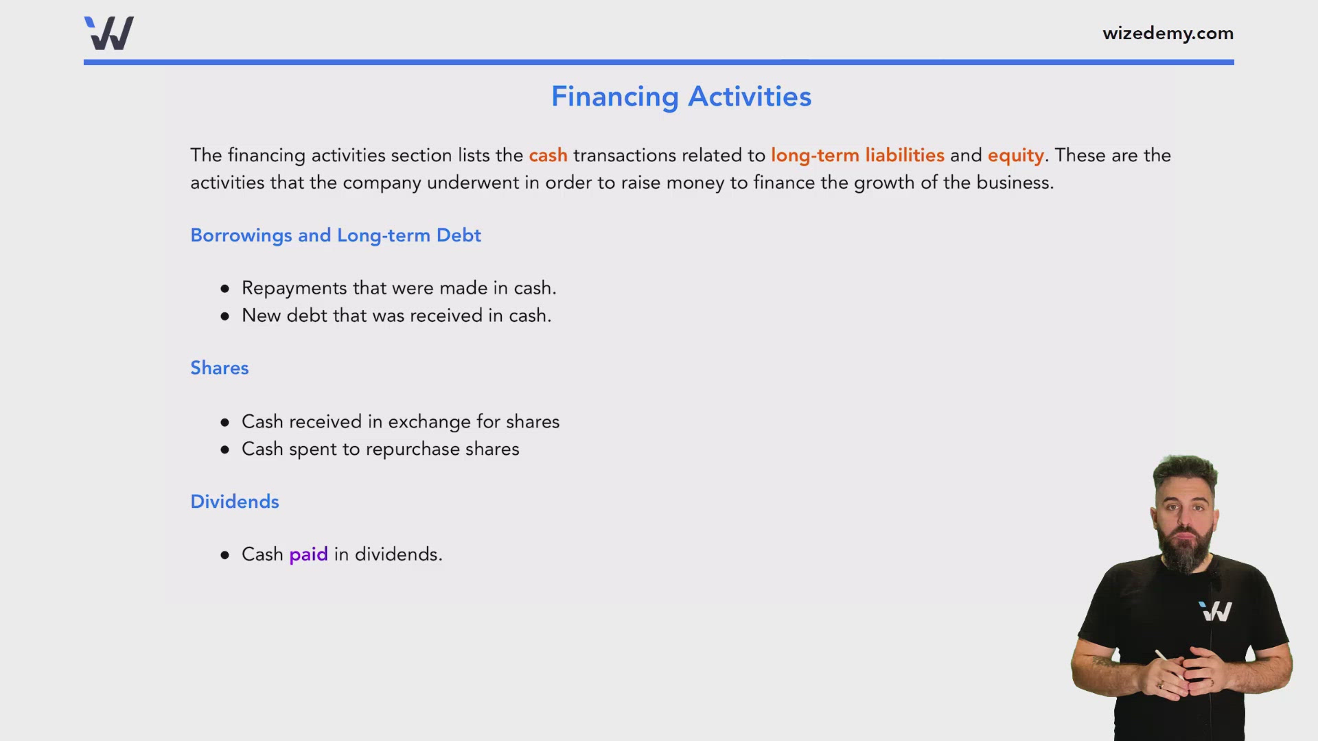 Financing Activities Section - Wize University Introduction to ...