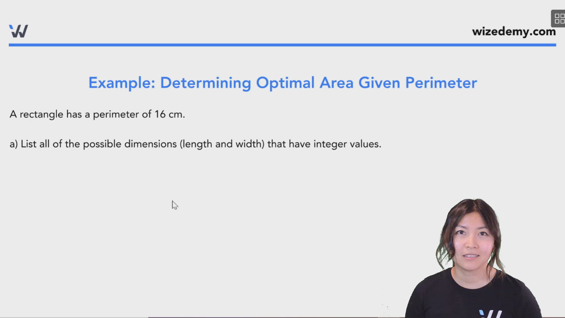 Optimal Area & Perimeter of a Rectangle - Wize High School Grade 9 Math ...