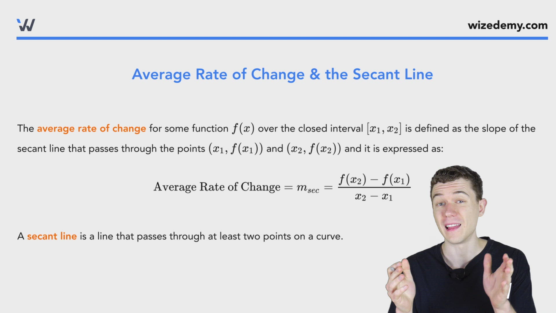 Average Rate of Change & the Secant Line - Wize High School Grade 12 ...