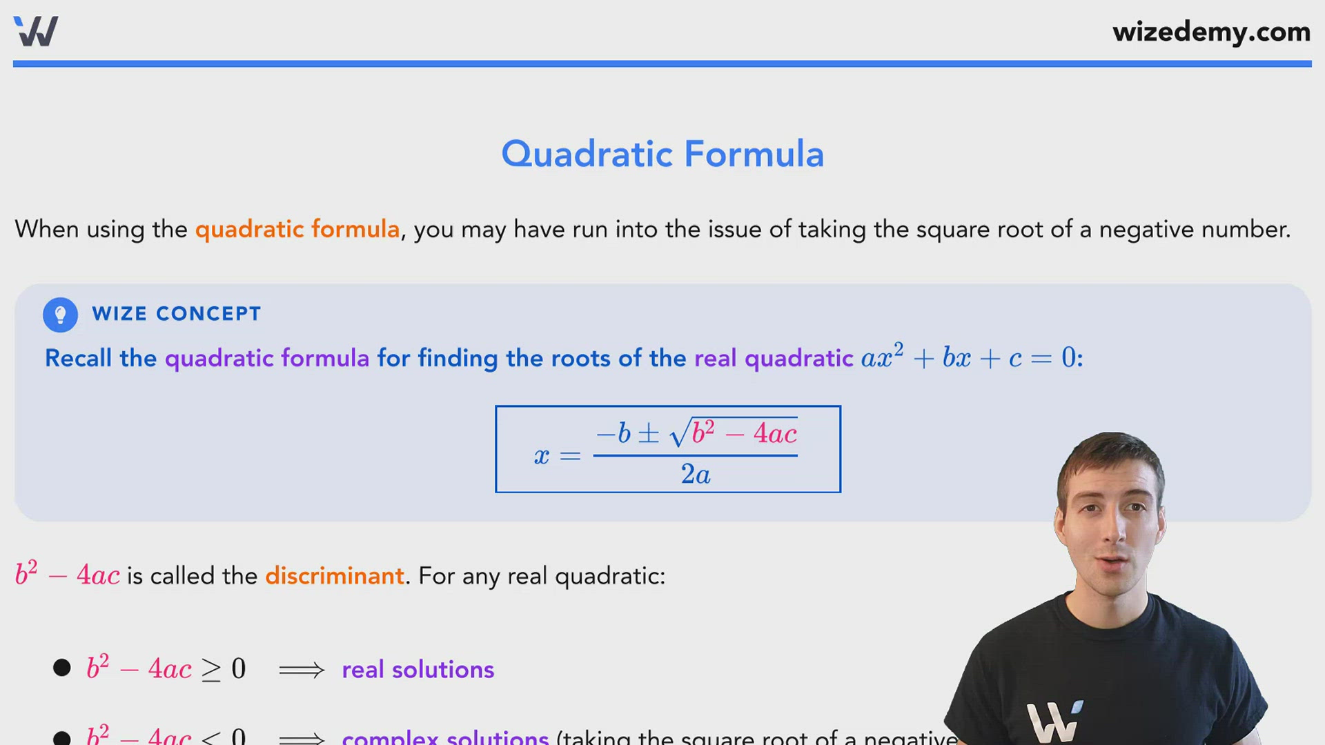 Quadratic Formula - Wize University Linear Algebra Textbook | Wizeprep
