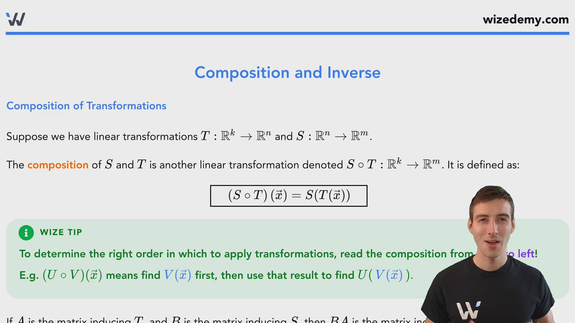 Composition and Inverse - Wize University Linear Algebra Textbook | Wizeprep