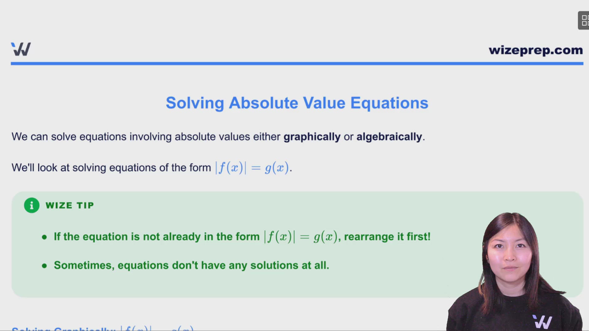 Solving Absolute Value Equations - Wize High School Grade 11 Math ...