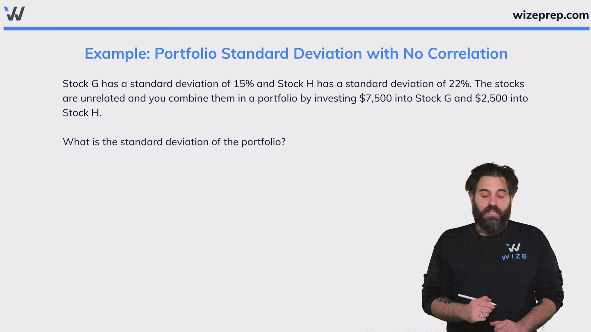 Portfolio Standard Deviation (Special Cases) - Wize University Introduction to Finance Textbook ...