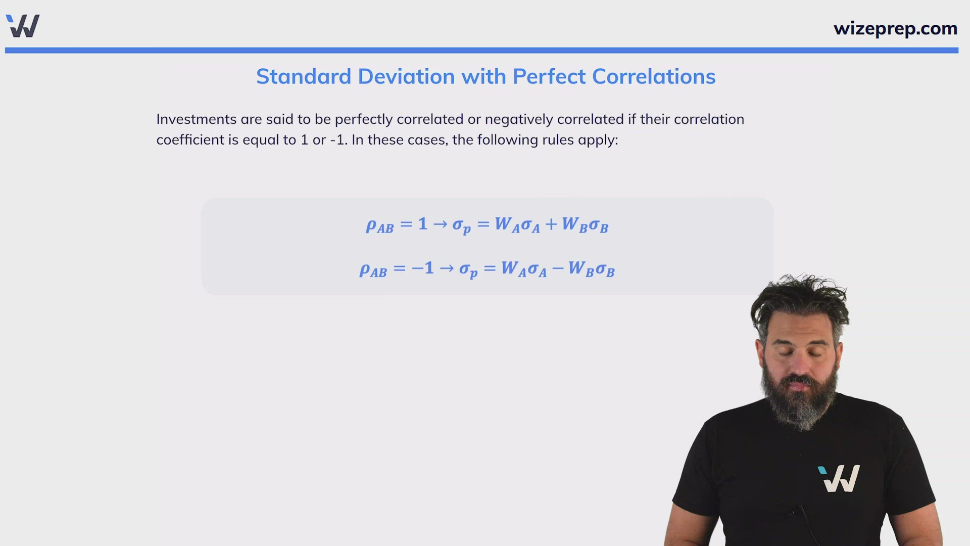 Portfolio Standard Deviation (Special Cases) - Wize University Introduction to Finance Textbook ...