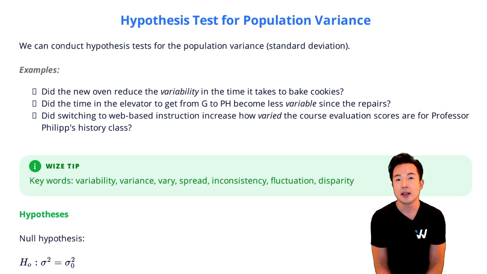 Hypothesis Test for Population Variance - Wize University Statistics ...